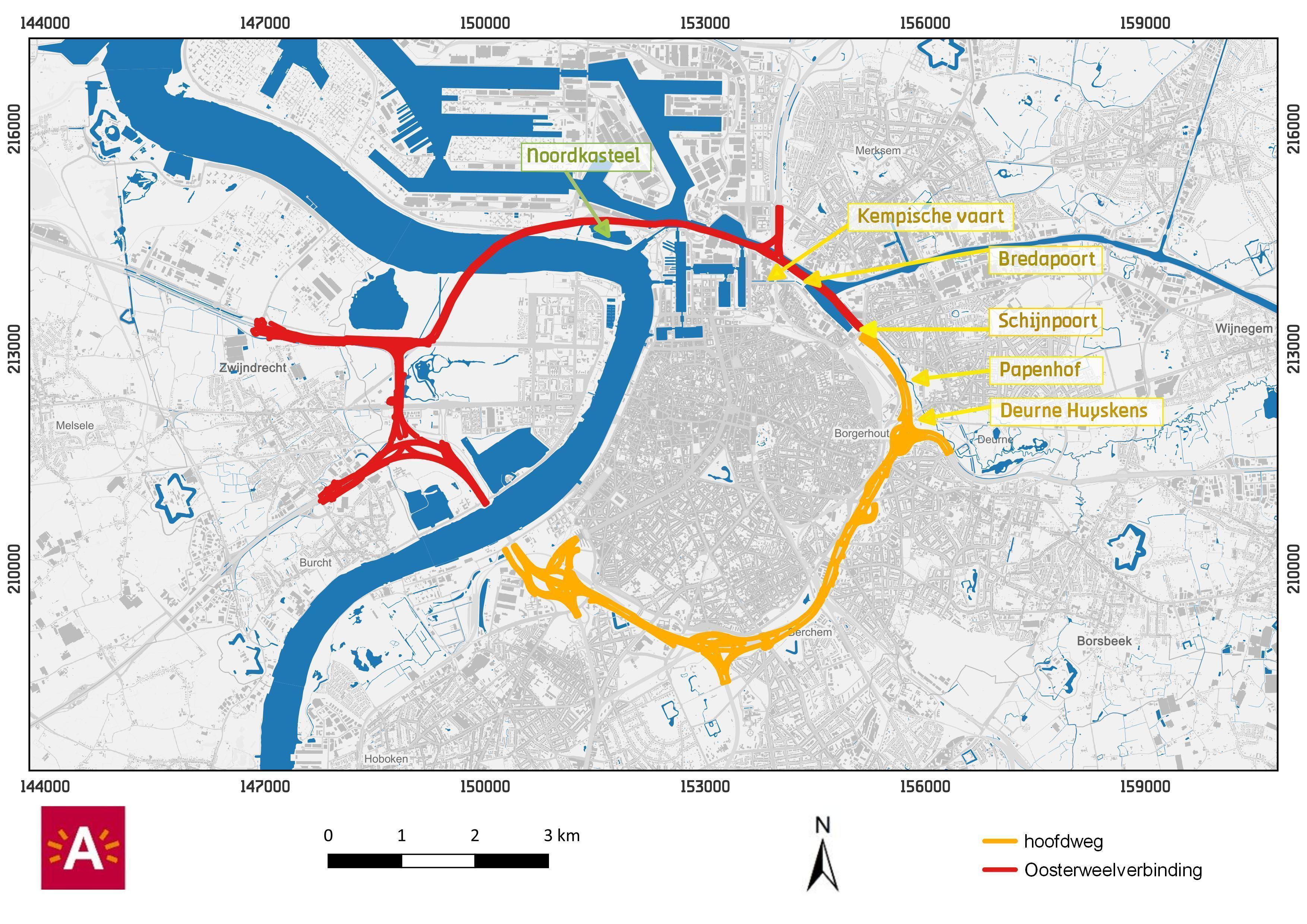 Kaart met een overzicht van de zones waar archeologen onderzoek doen ...